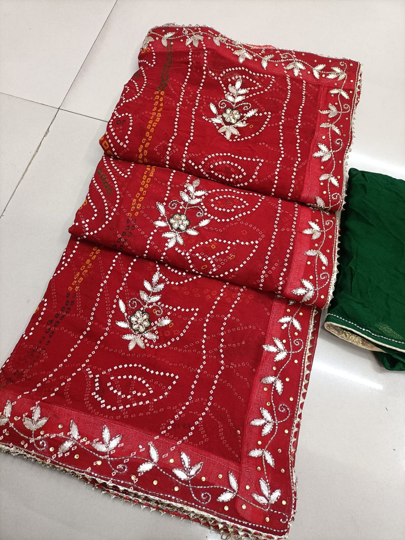 Pure georgette Bandhej gota patti saree – thecotlin