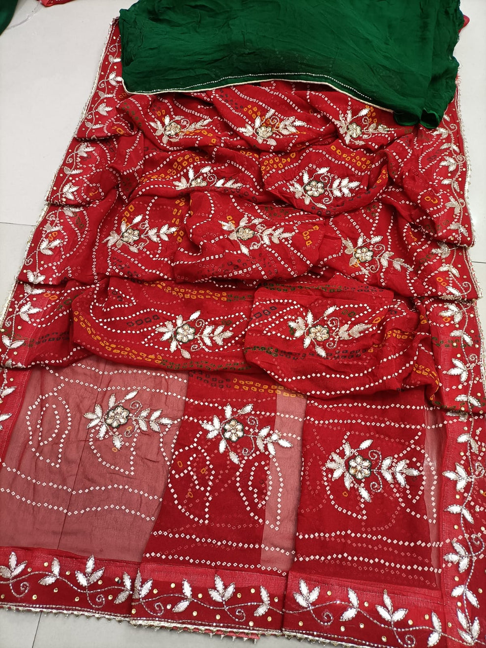 Pure georgette Bandhej gota patti saree – thecotlin