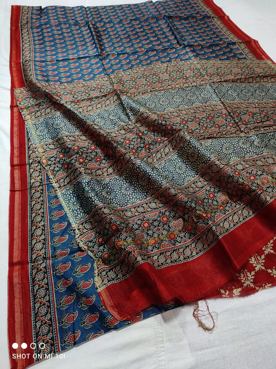 Buy Ajrakh Sarees | Ajrakh Print Sarees at the Best Prices – thecotlin