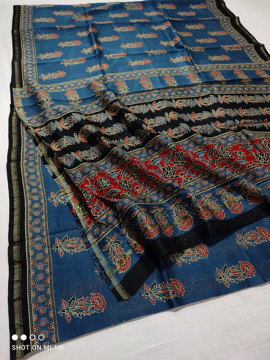Buy Ajrakh Sarees | Ajrakh Print Sarees at the Best Prices – thecotlin