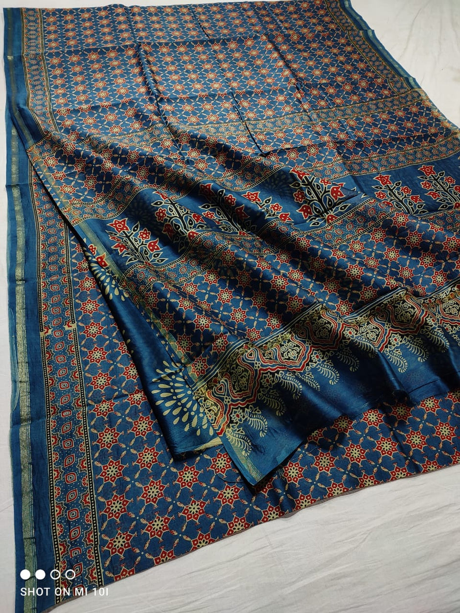 Buy Ajrakh Sarees | Ajrakh Print Sarees at the Best Prices – thecotlin